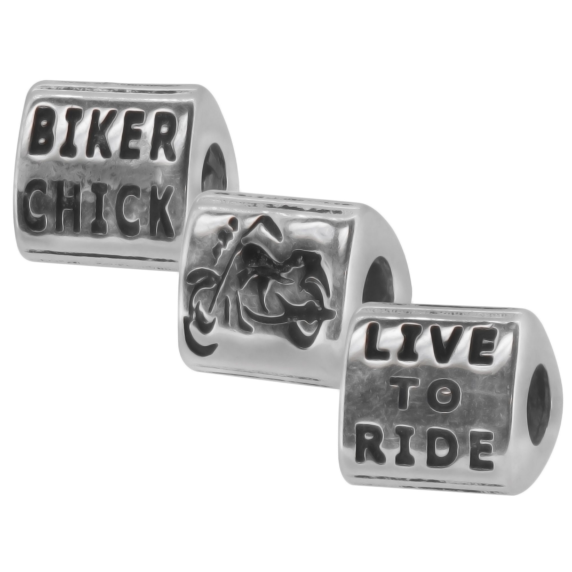 Biker Chick 3 Sided Charm Bead, Real Sterling Silver, Pandora, Zable ...
