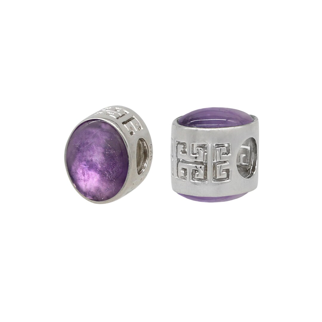 Amethyst Greek Key Charm Bead, Real Sterling Silver, Fits Pandora ...