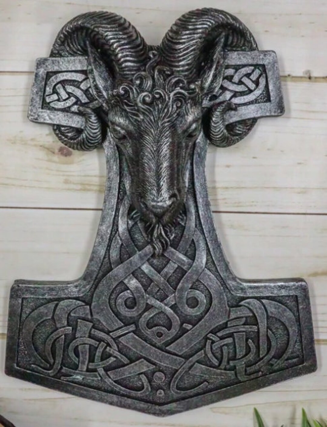 Viking Ram Skull God Thor Hammer Mjolnir With Runes Knotwork Wall Decor ...