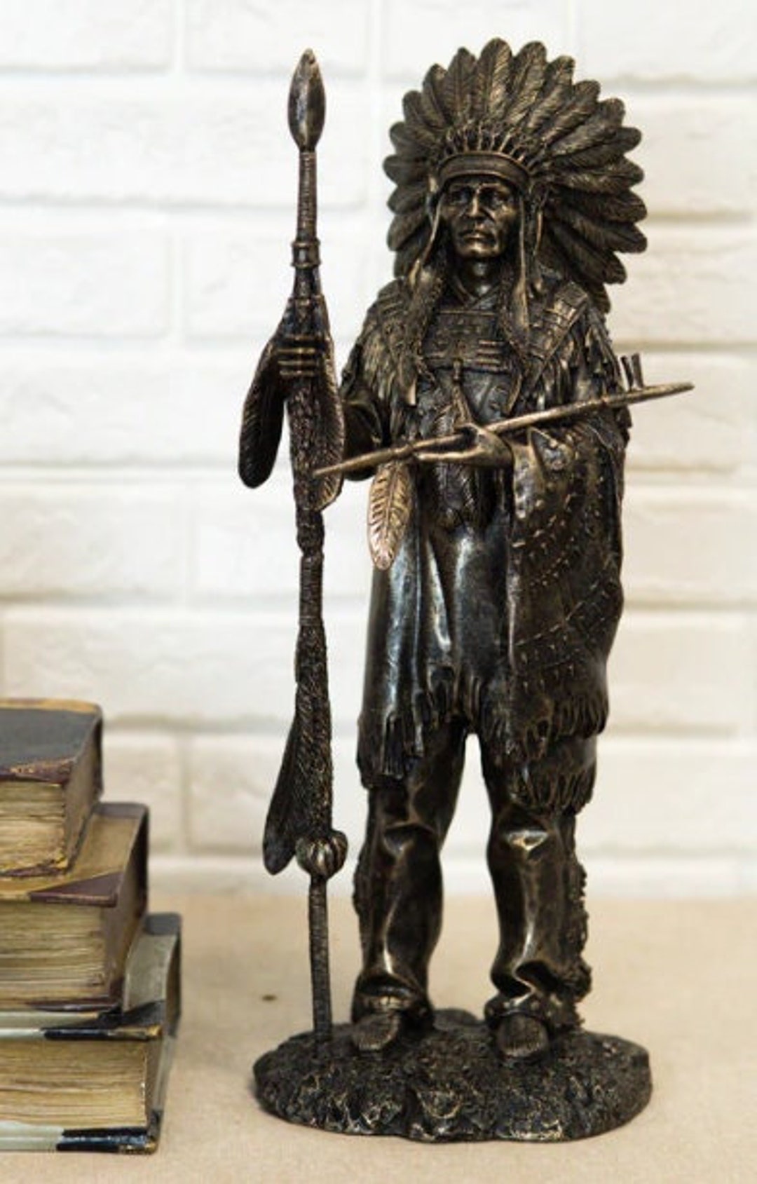 Native American Indian Chief With Eagle Roach Spear and Chalumet Pipe ...