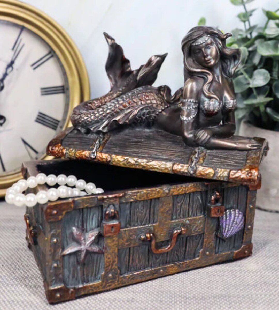 Bronzed Mermaid Jewelry Box Figurine - Etsy