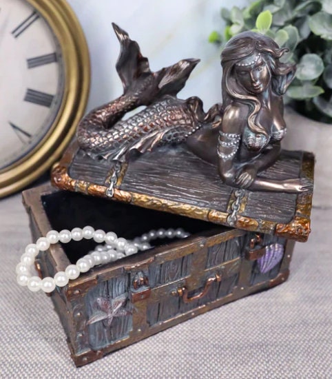 Bronzed Mermaid Jewelry Box Figurine - Etsy
