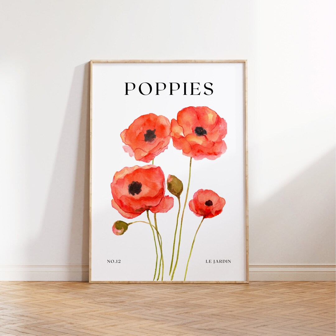 Poppies Print | Poppies Poster | Floral Gift | Flower Artwork | Red ...