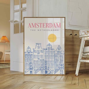 Amsterdam Print | Line Art | Digital Art | Pastel Colours - Blue, Pink ...