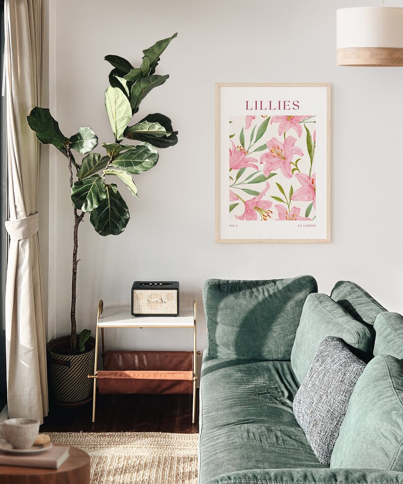Lillies Print Lilly Poster Floral Gift Flower Artwork Pink Home Decor ...
