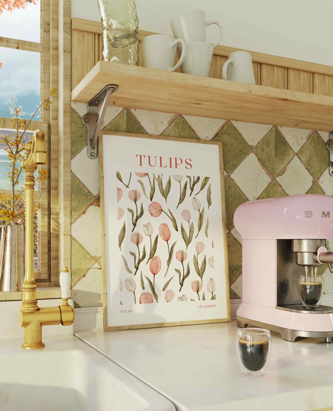 Tulips Print | Tulips Poster | Floral Gift | Flower Artwork | Pink ...