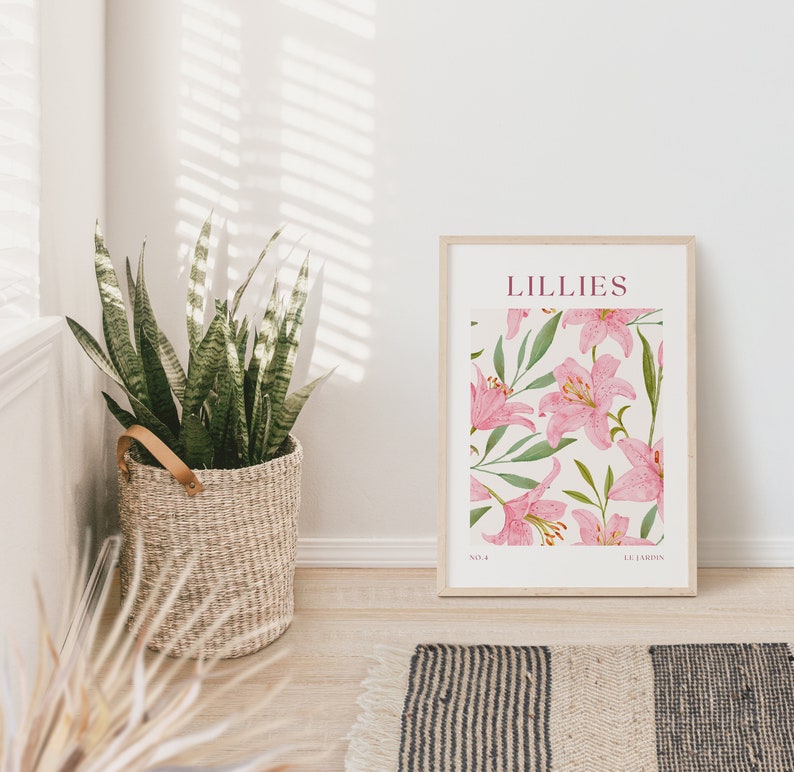 Lillies Print Lilly Poster Floral Gift Flower Artwork Pink Home Decor ...