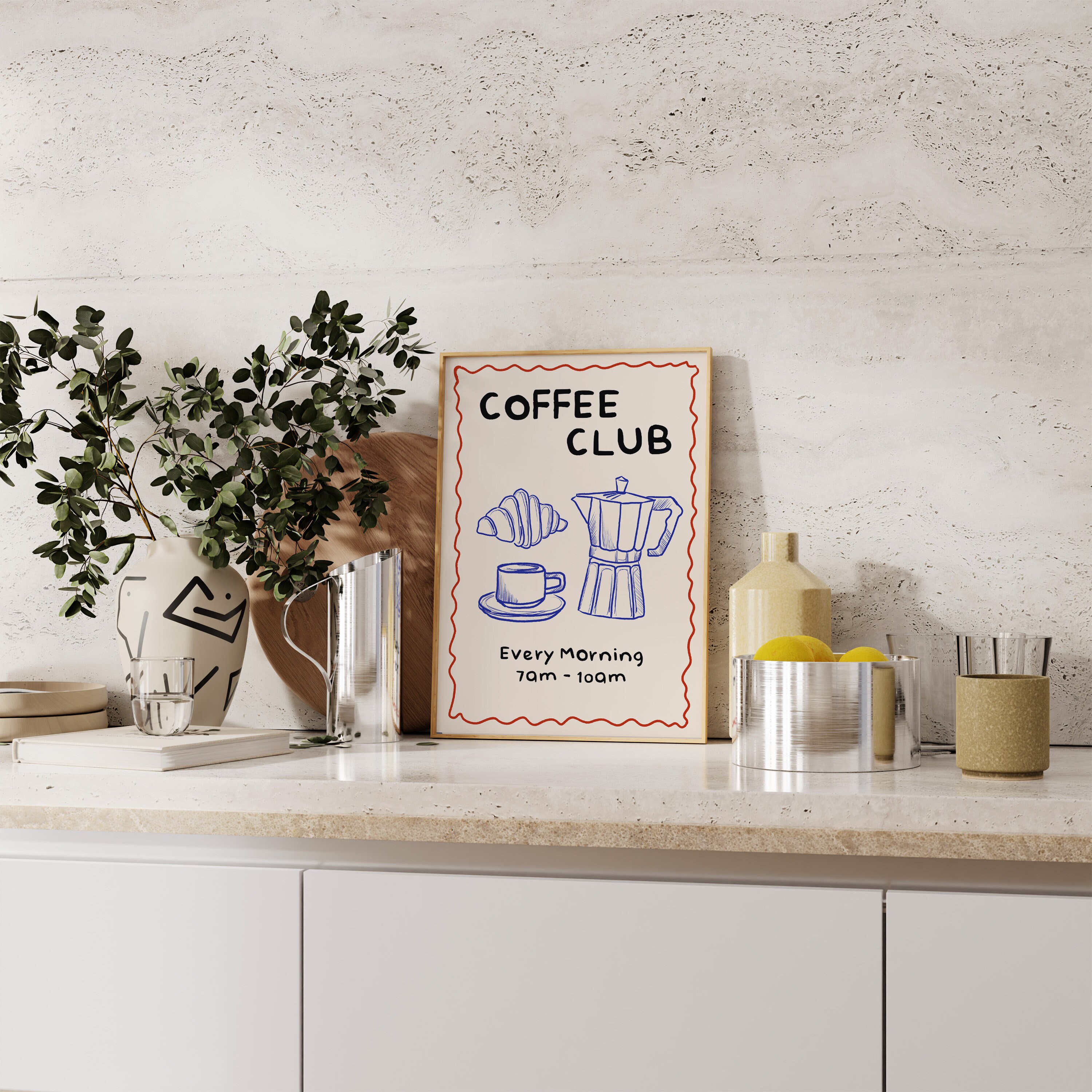 Coffee Club Print, Kitchen Poster, Coffee Lover Gift, Handcrafted Art ...