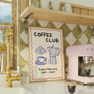 Coffee Club Print, Kitchen Poster, Coffee Lover Gift, Handcrafted Art ...