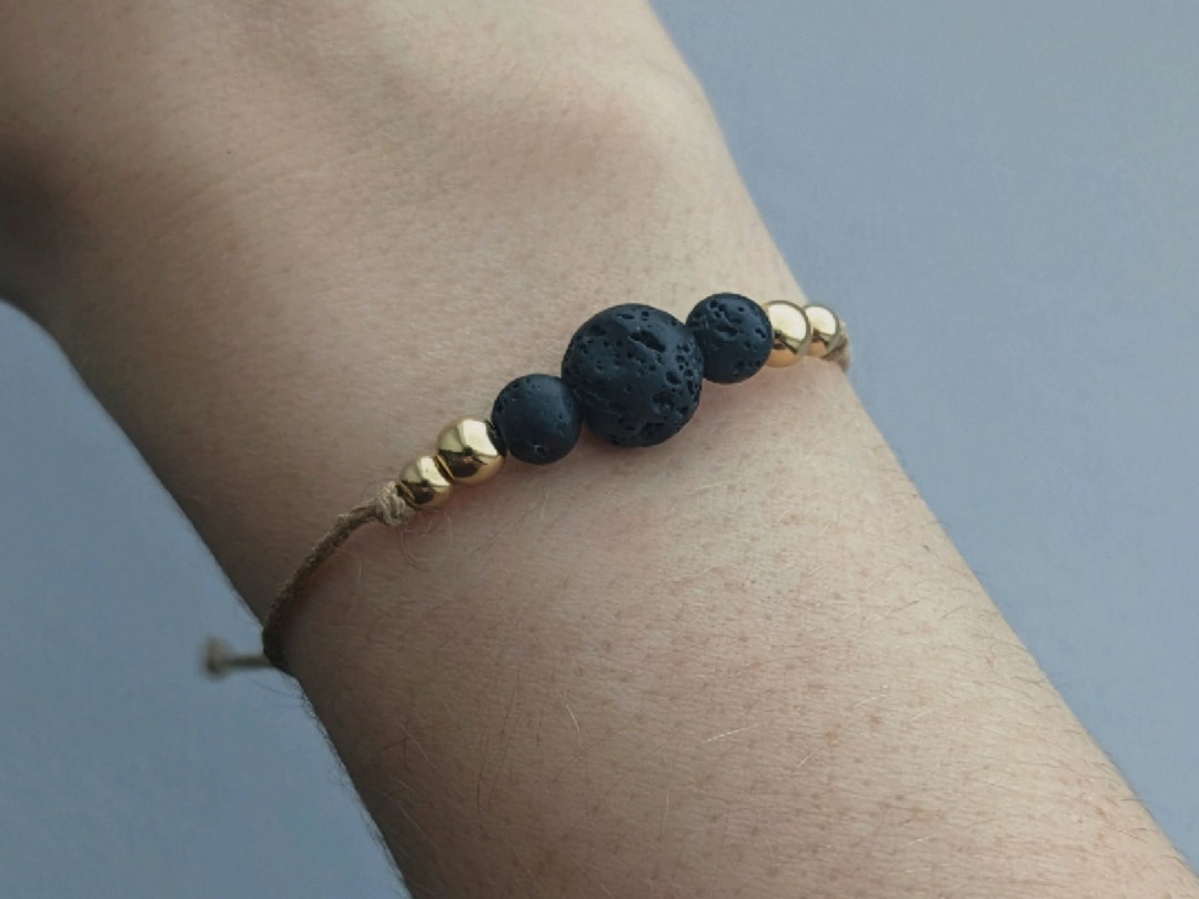 Lava Diffuser Bracelet With Brass Beads on a Cotton Band, Lava Stone ...