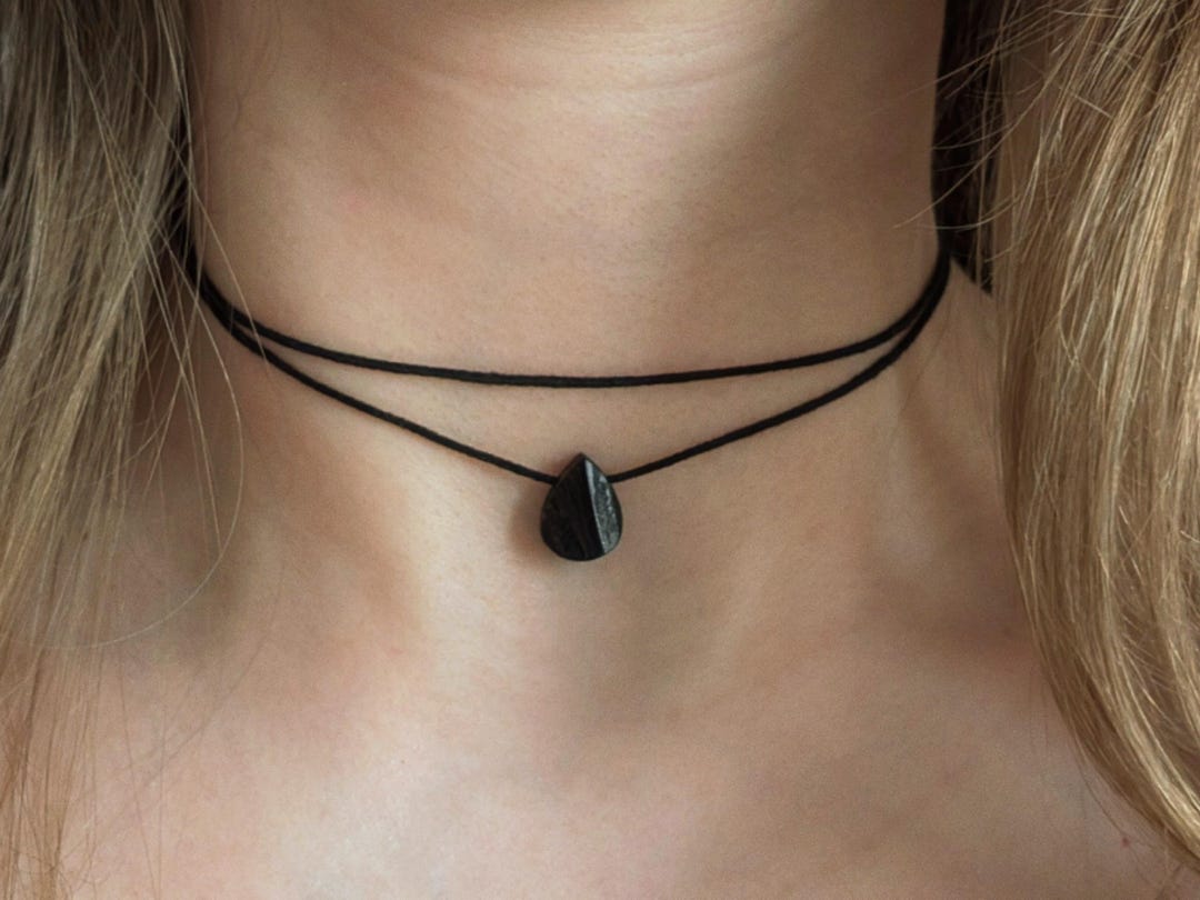 Raw Obsidian Choker Drop Obsidian Necklace Minimalist Obsidian Necklace ...