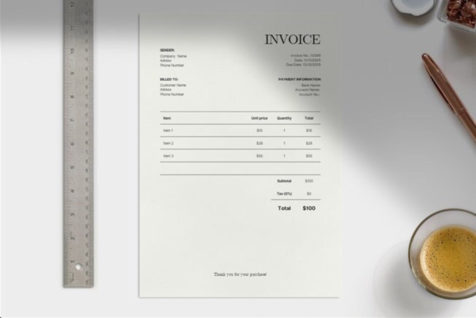 Invoice Template, Printable and Digital Invoice Form, Editable and ...