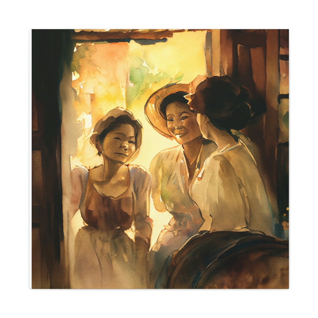 Warm Embrace: Filipino Watercolor Family Gathering Canvas - Etsy