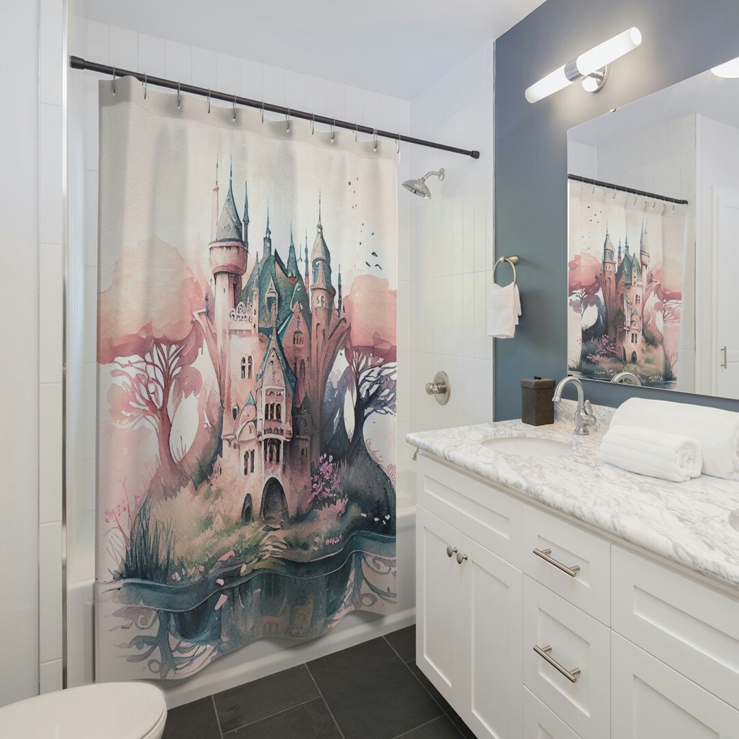 Ethereal Watercolor Castle Shower Curtain Fairytale Inspired Soft ...