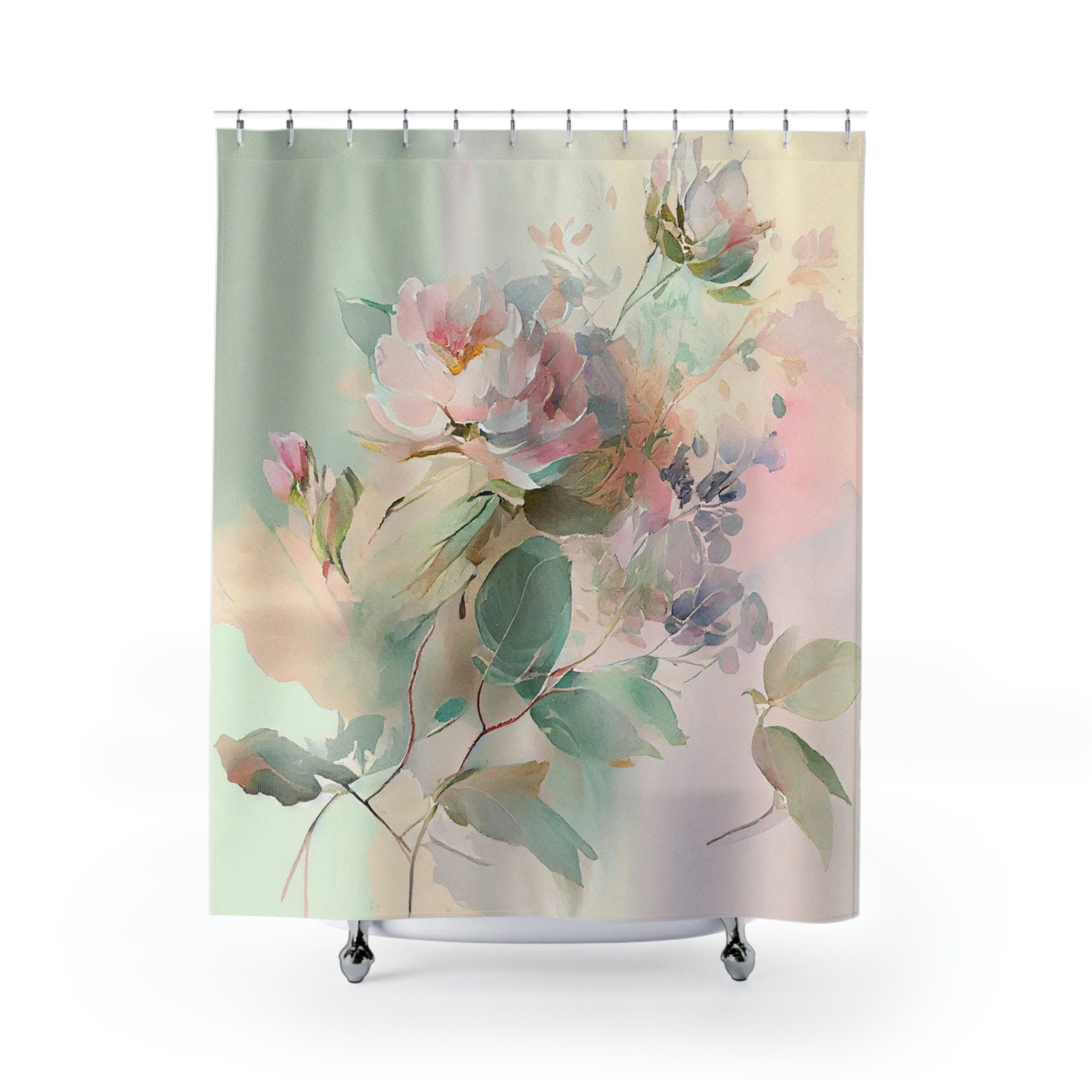 Dreamy Watercolor Floral Shower Curtain Monet-inspired French Country ...