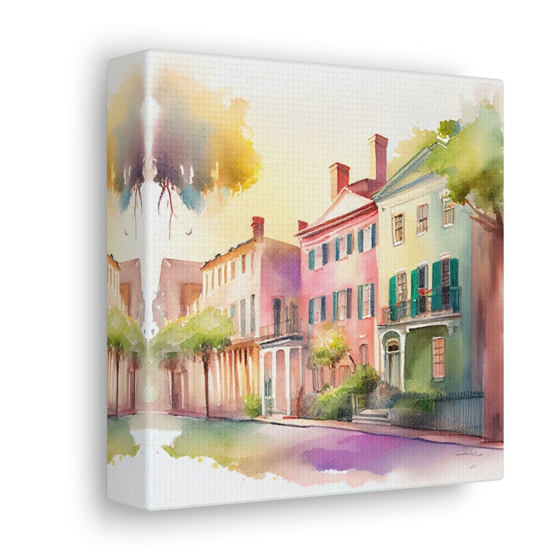 Rainbow Row Watercolor Canvas Wall Art Charming Charleston Landmark - Etsy