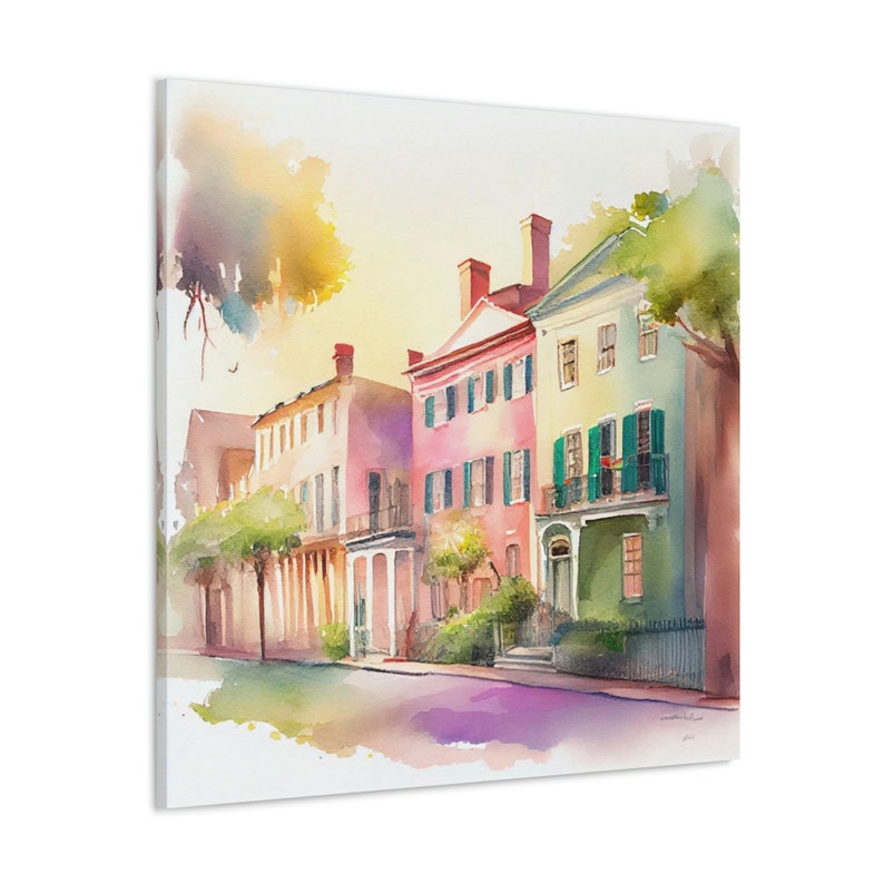 Rainbow Row Watercolor Canvas Wall Art Charming Charleston Landmark - Etsy