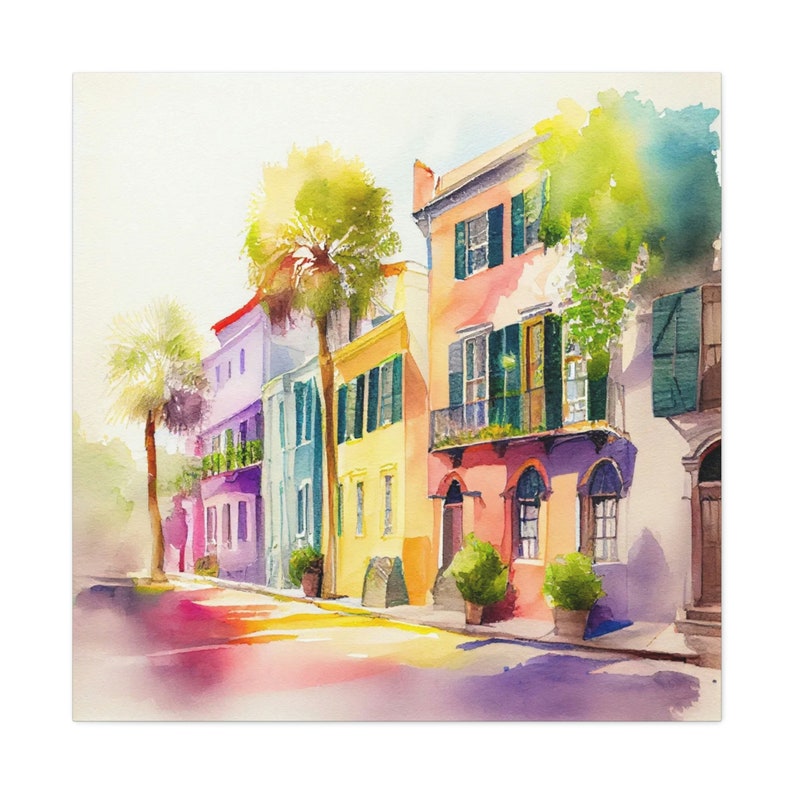 Rainbow Row Watercolor Canvas Art Print Charleston, South Carolina Art ...