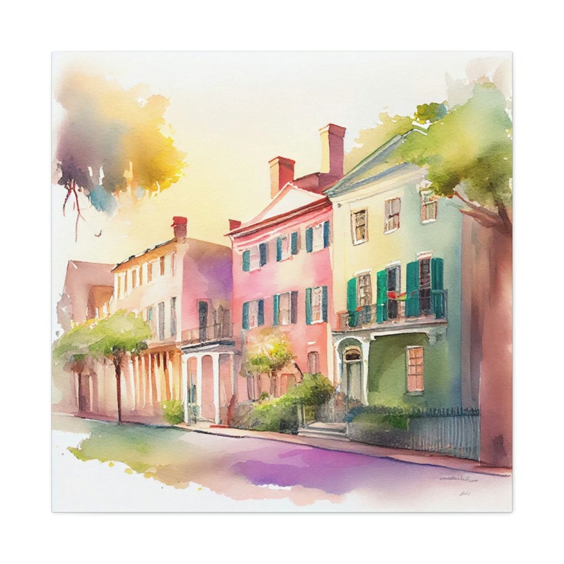 Rainbow Row Watercolor Canvas Wall Art Charming Charleston Landmark - Etsy