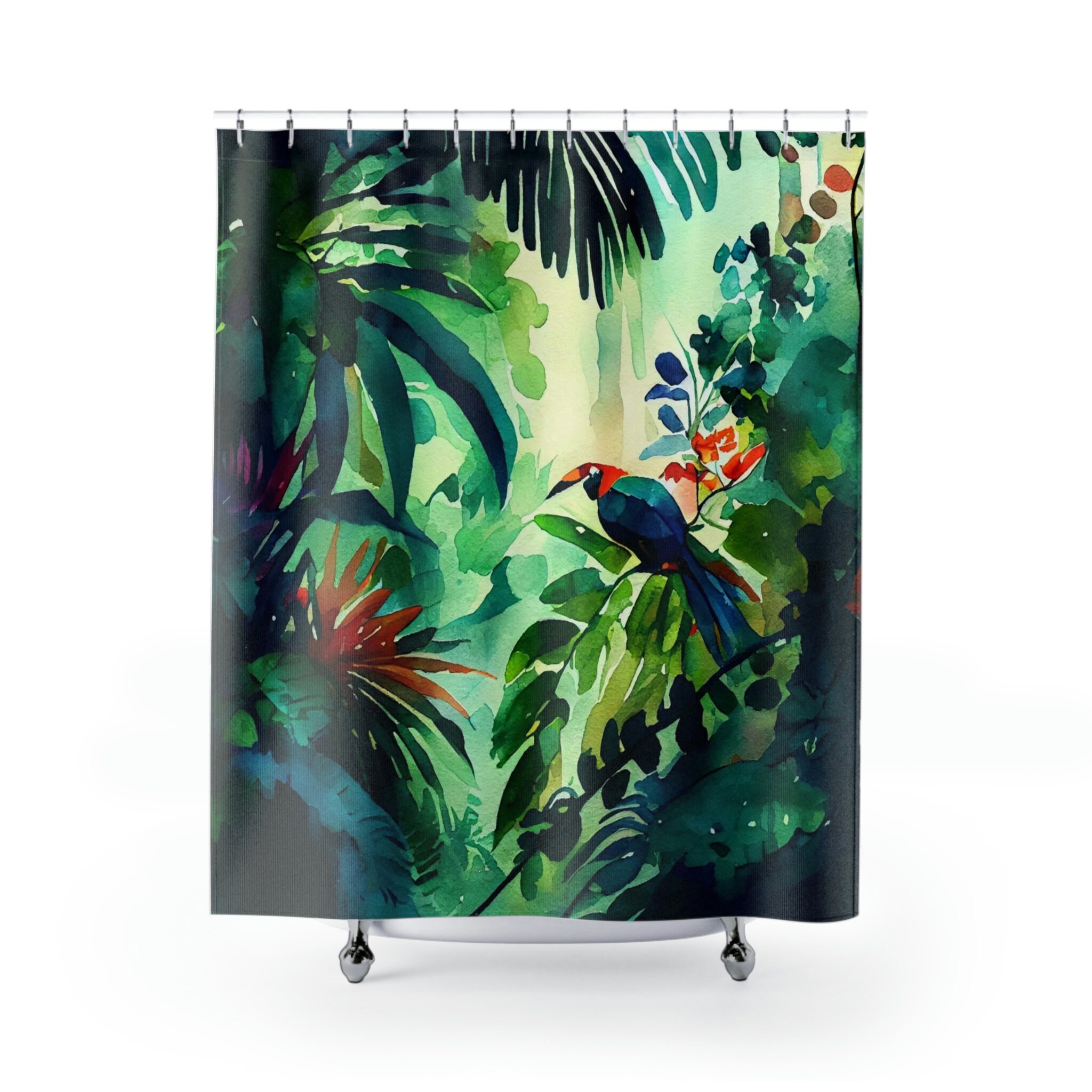 Tropical Rainforest Watercolor Shower Curtain - Etsy UK