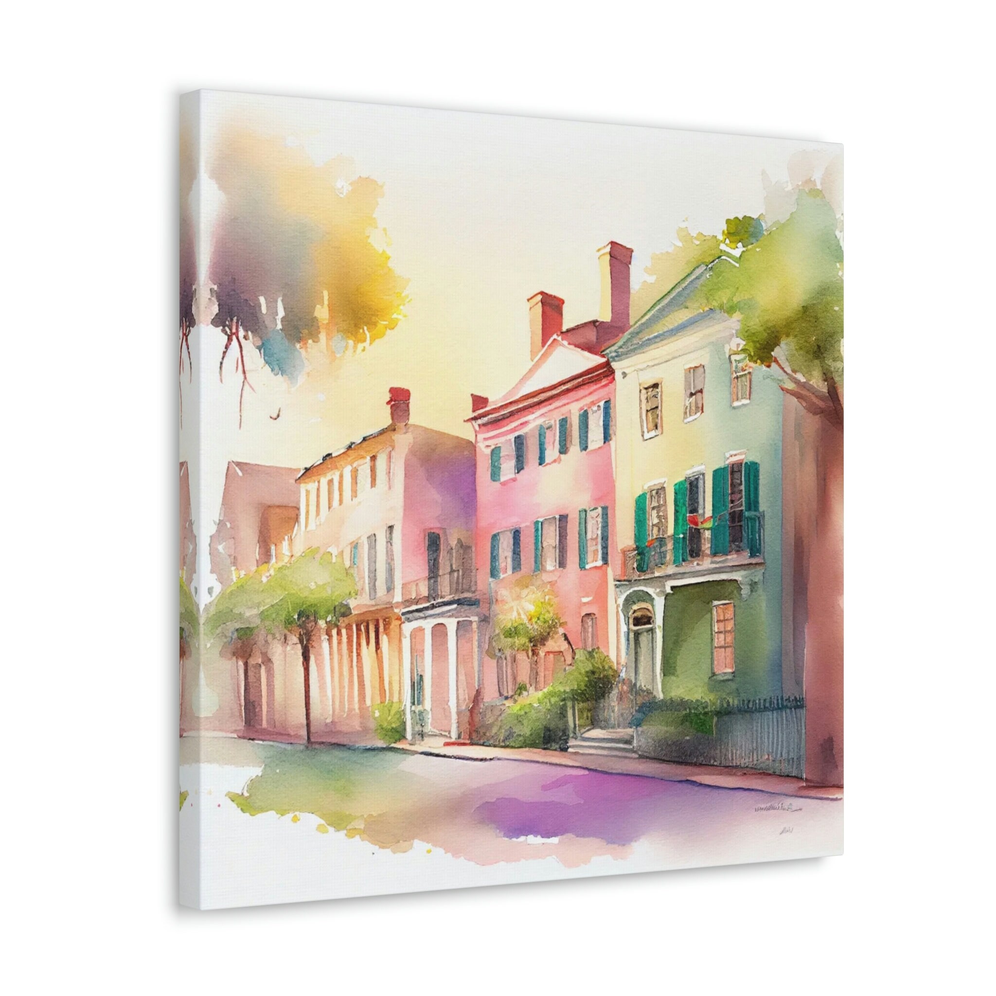 Rainbow Row Watercolor Canvas Wall Art Charming Charleston Landmark - Etsy