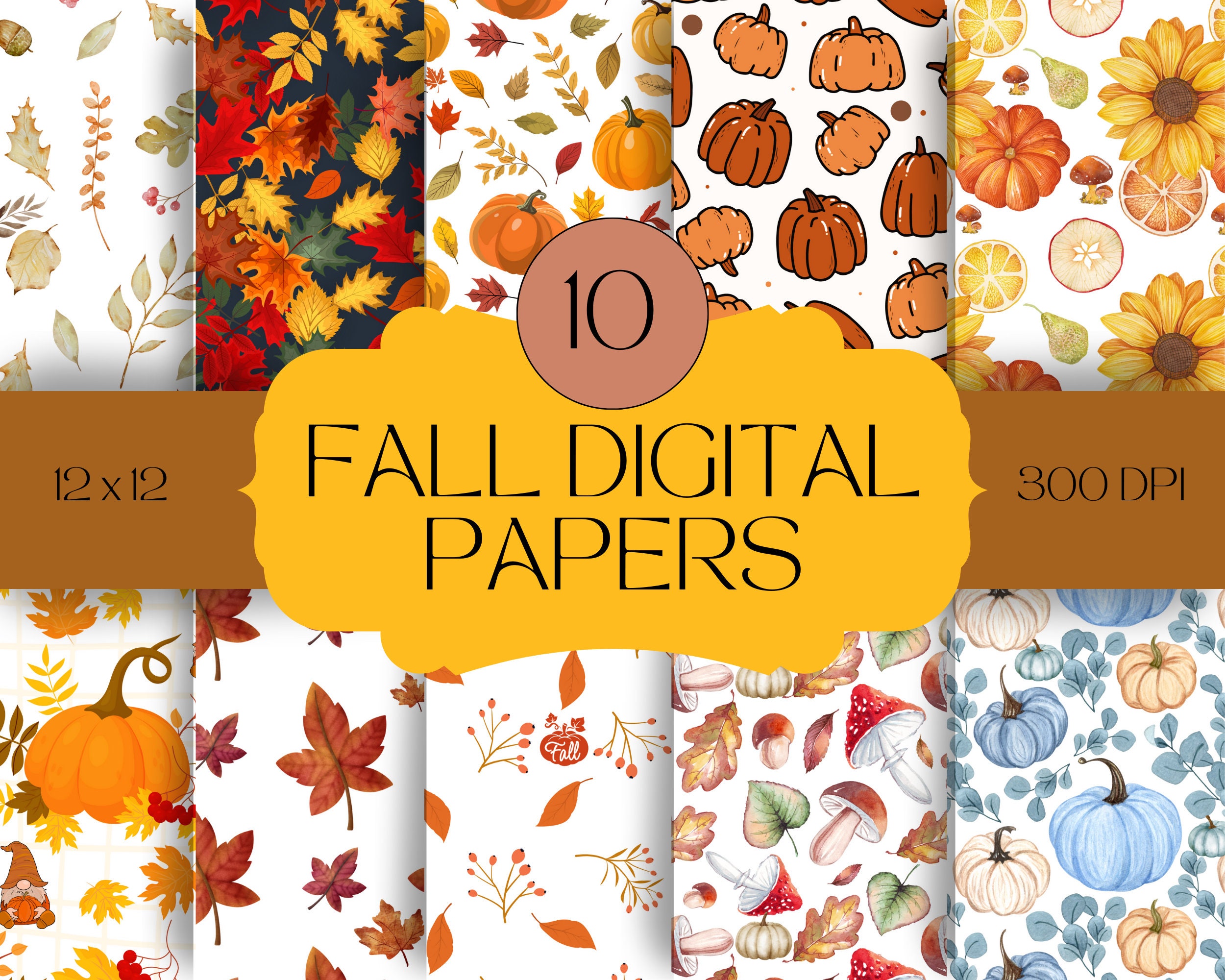 Colorful Autumn Digital Patterns Autumn Decor Fall Seamless Digital ...