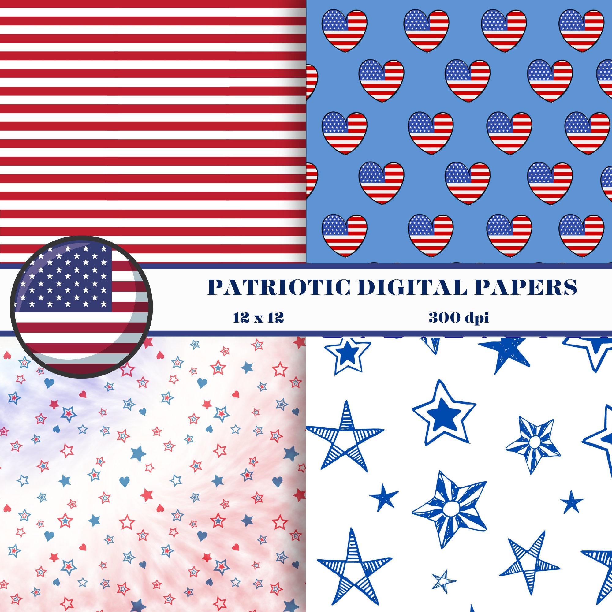 Patriotic Digital Paper, Patriotic Patterns, Patriotic Seamless ...