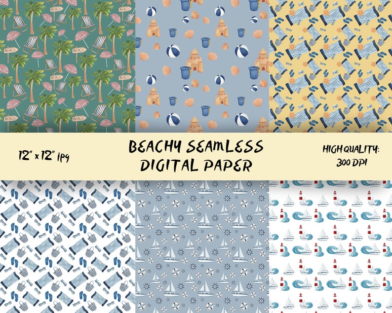 Beach Seamless Digital Paper Patterns | Scrapbook Paper - Etsy