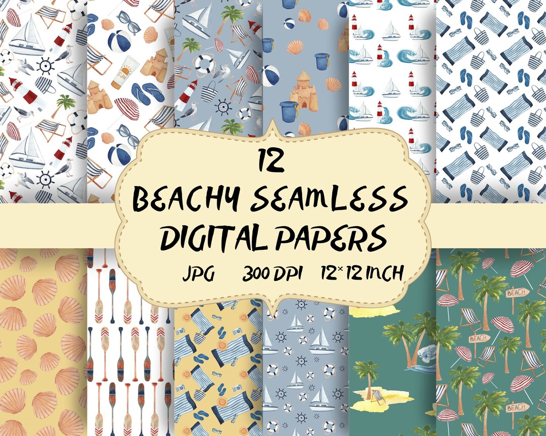 Beach Seamless Digital Paper Patterns | Scrapbook Paper - Etsy