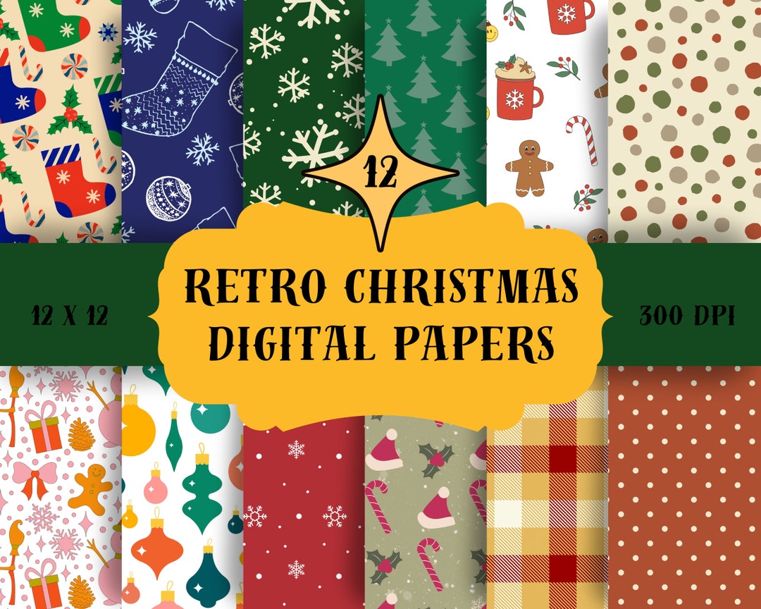 Retro Christmas Digital Paper, Retro Christmas Patterns, Christmas ...