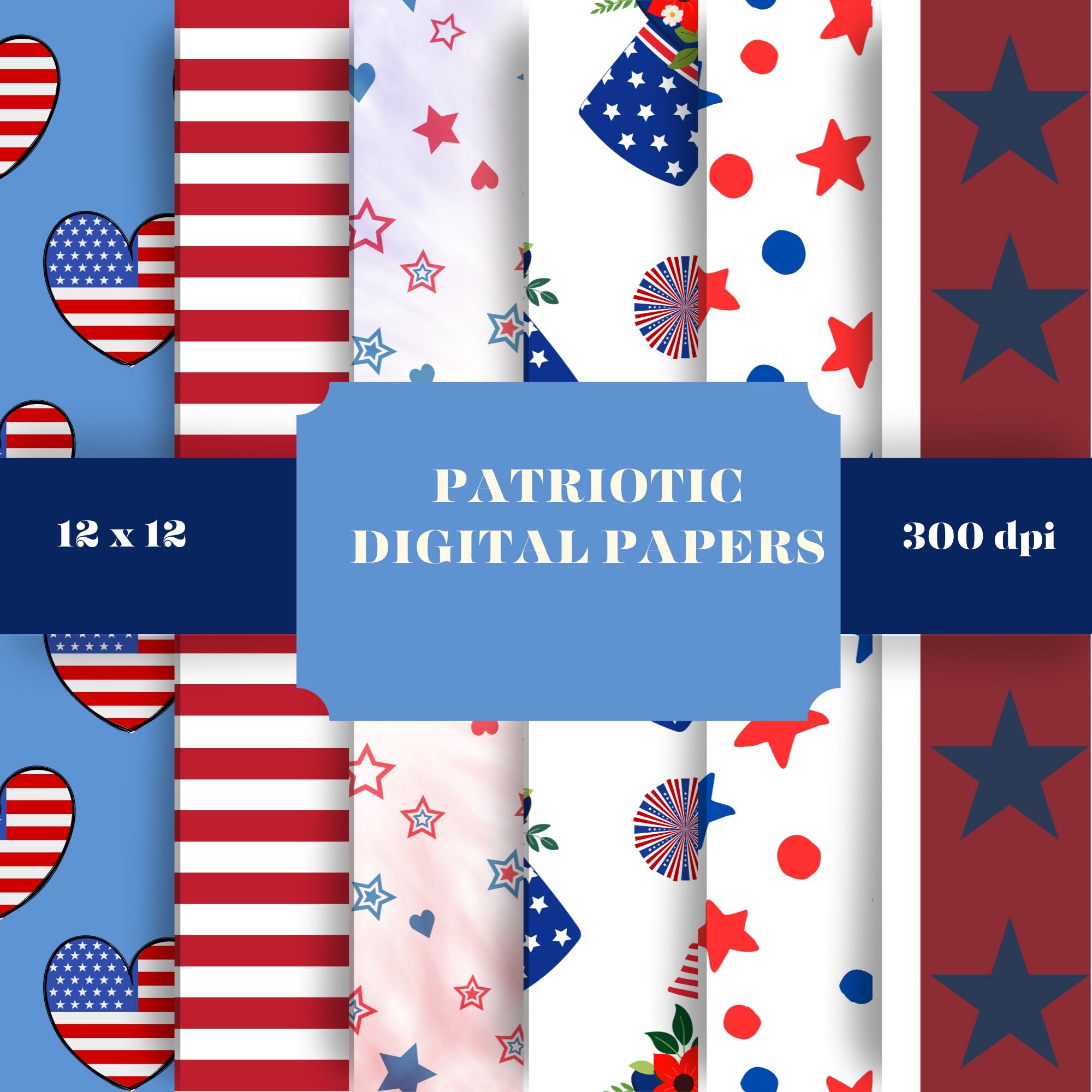Patriotic Digital Paper, Patriotic Patterns, Patriotic Seamless ...