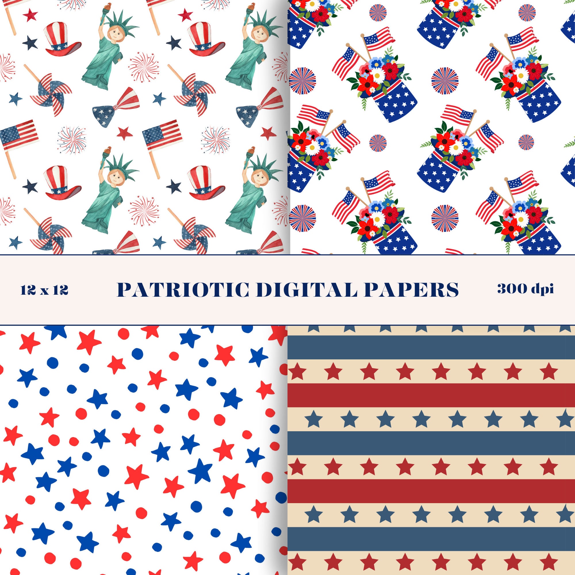 Patriotic Digital Paper, Patriotic Patterns, Patriotic Seamless ...
