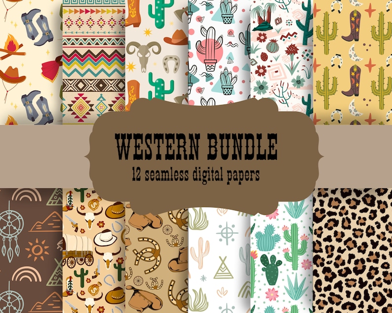 Digital Western Seamless Patterns | Western Decor | Scrapbook Paper - Etsy