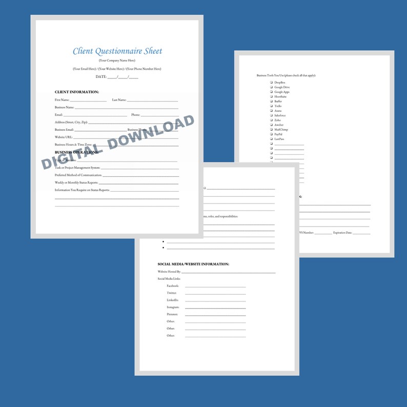 New Client Welcome Forms | Editable Custom Business Templates | Client ...