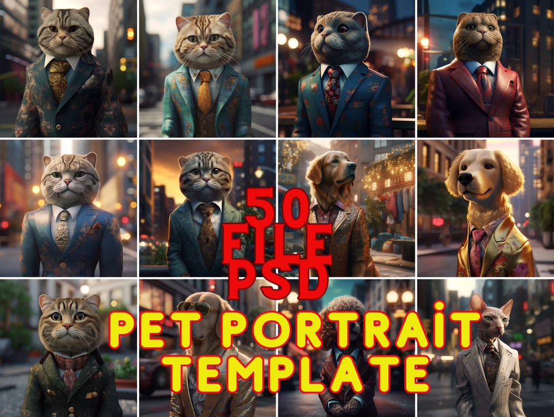 BUNDLE 50 Custom Pet Portrait Templates, Suit Custom Digital Pet ...