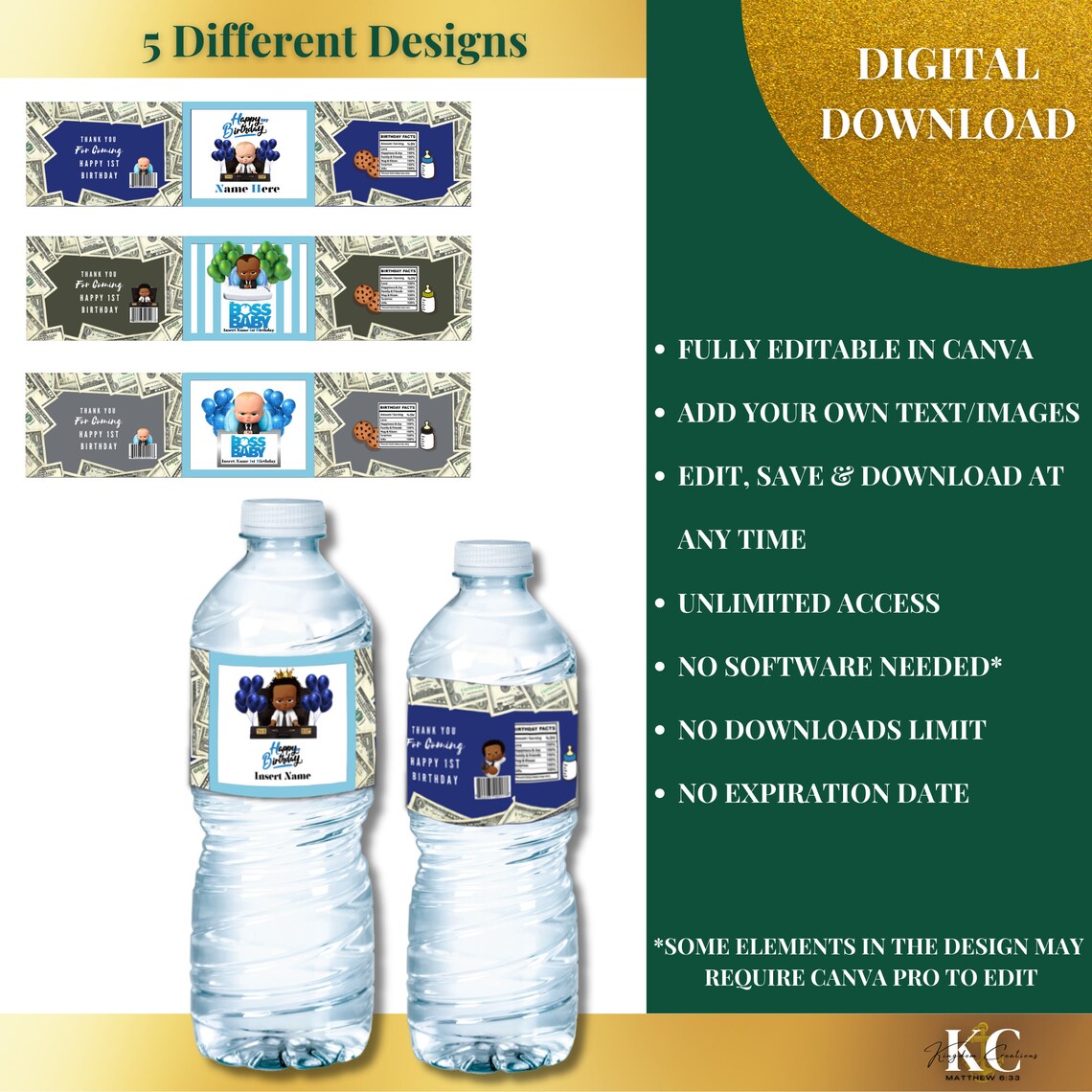 Boss Baby Water Bottle Labels 5 Different Designs - Etsy