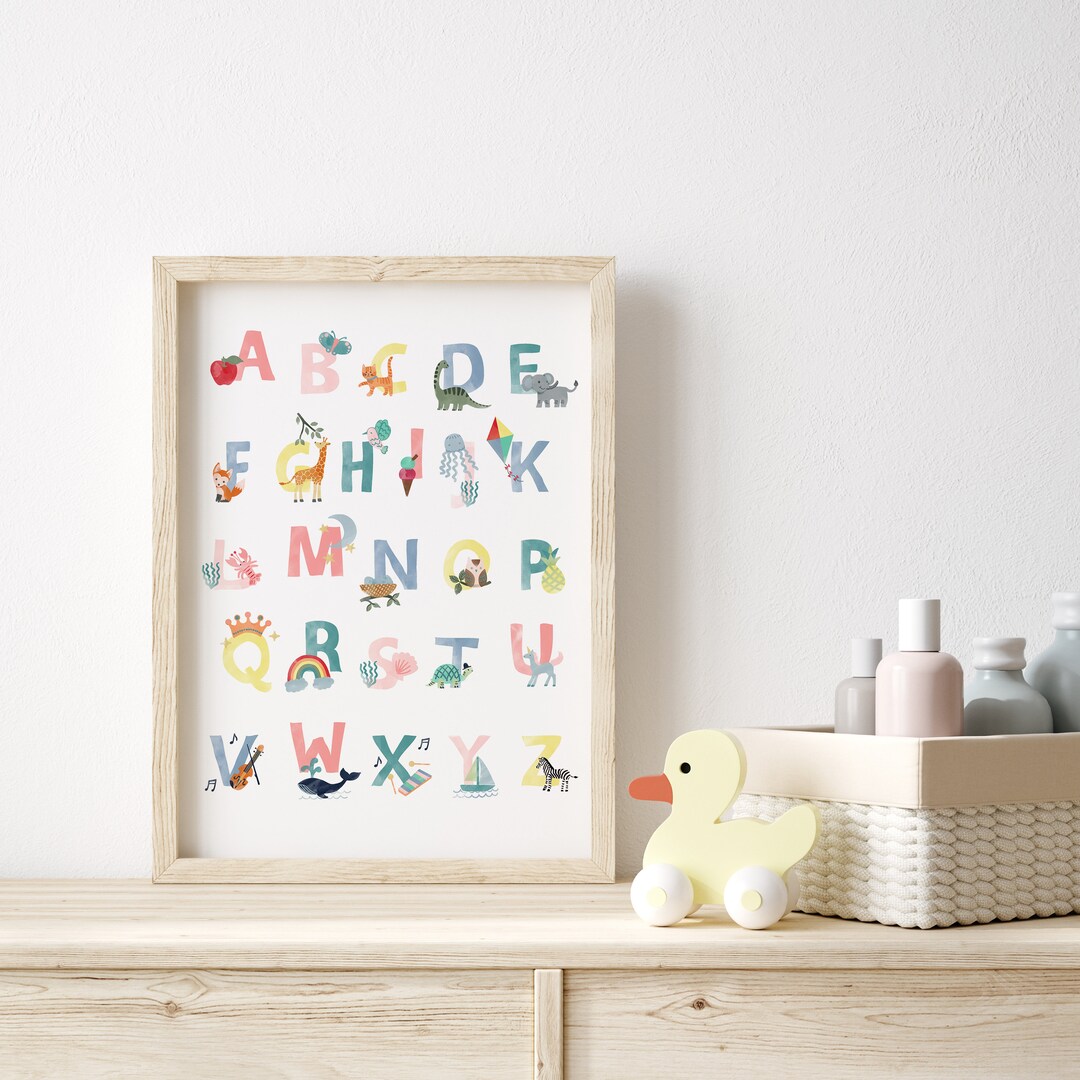 Pastel Rainbow Alphabet Poster With Characters, ABC Print, Printable ...