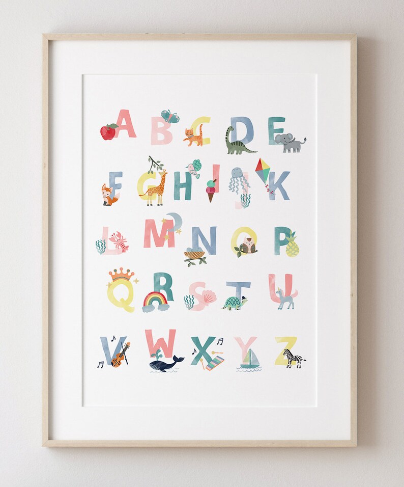 Pastel Rainbow Alphabet Poster With Characters, ABC Print, Printable ...