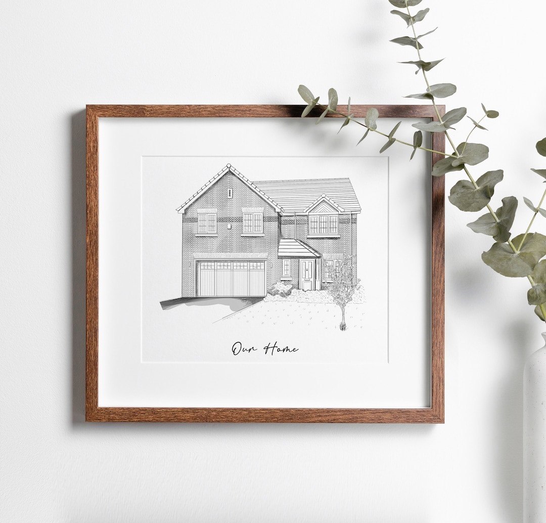 Custom Illustrated House Line Art Print, Bespoke Sketch of Any Building ...