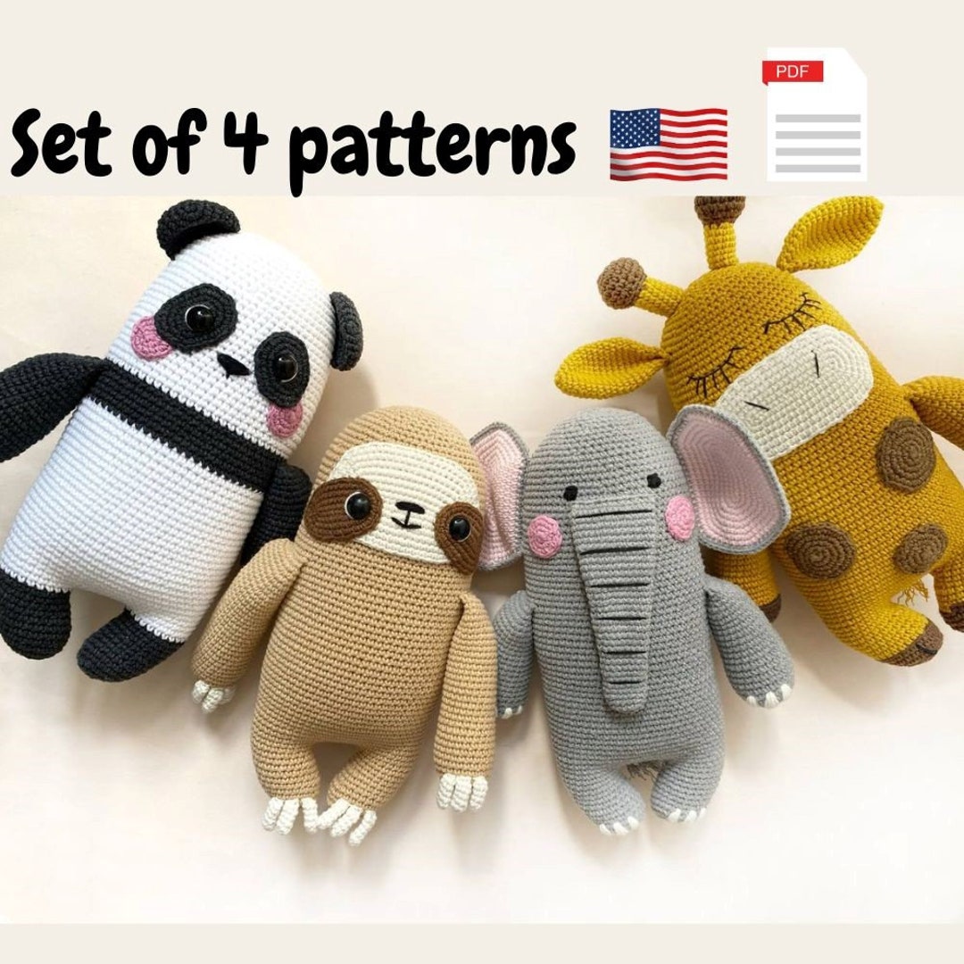 Set of 4 Crochet Animals Patterns, Crochet Amigurumi Patterns - Etsy