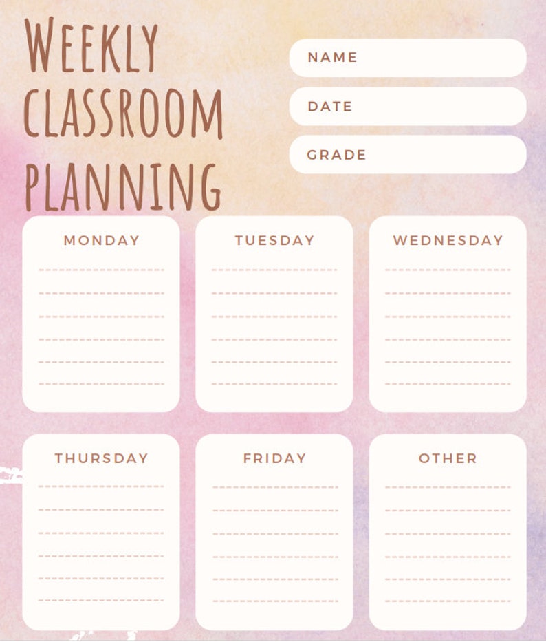 Weekly Classroom Planning Sheet - Etsy