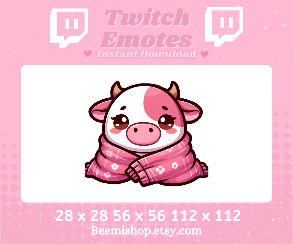 Twitch Discord Emote Cute Chibi Pink Cow Emotes Blanket Comfy Cozy ...