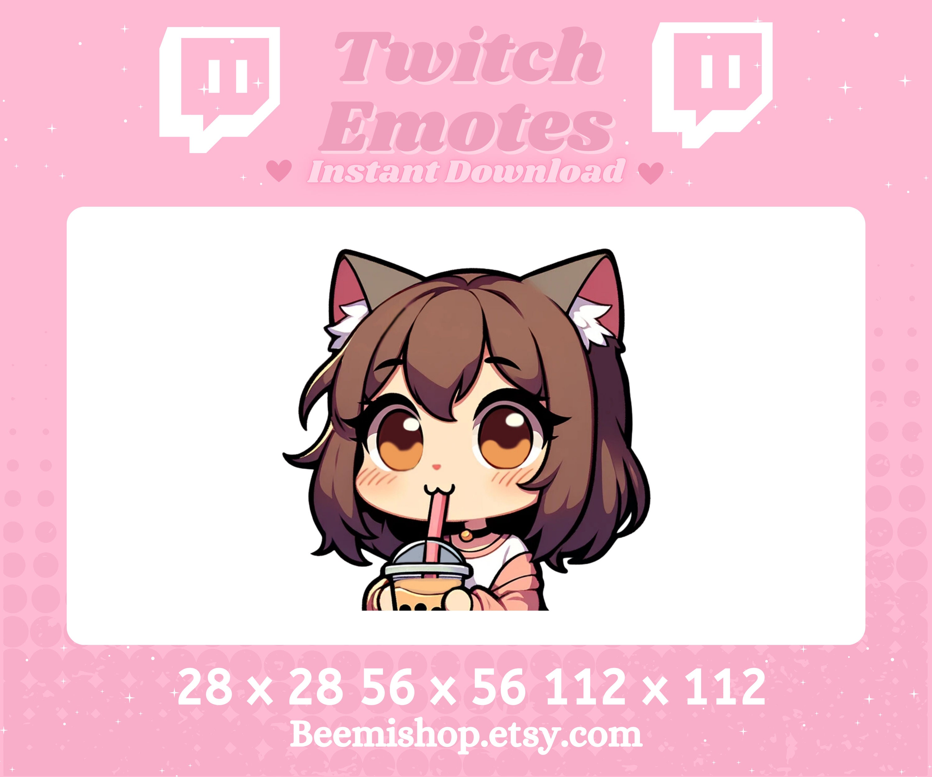 Cat Girl Drinking Boba Tea Kawaii Adorable Twitch Discord Emote Stream ...