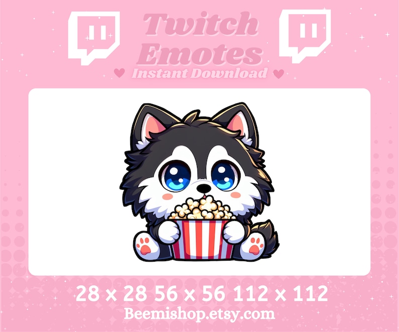 Twitch Discord Emote Cute Chibi Husky Dog Emotes Eating Popcorn Black ...