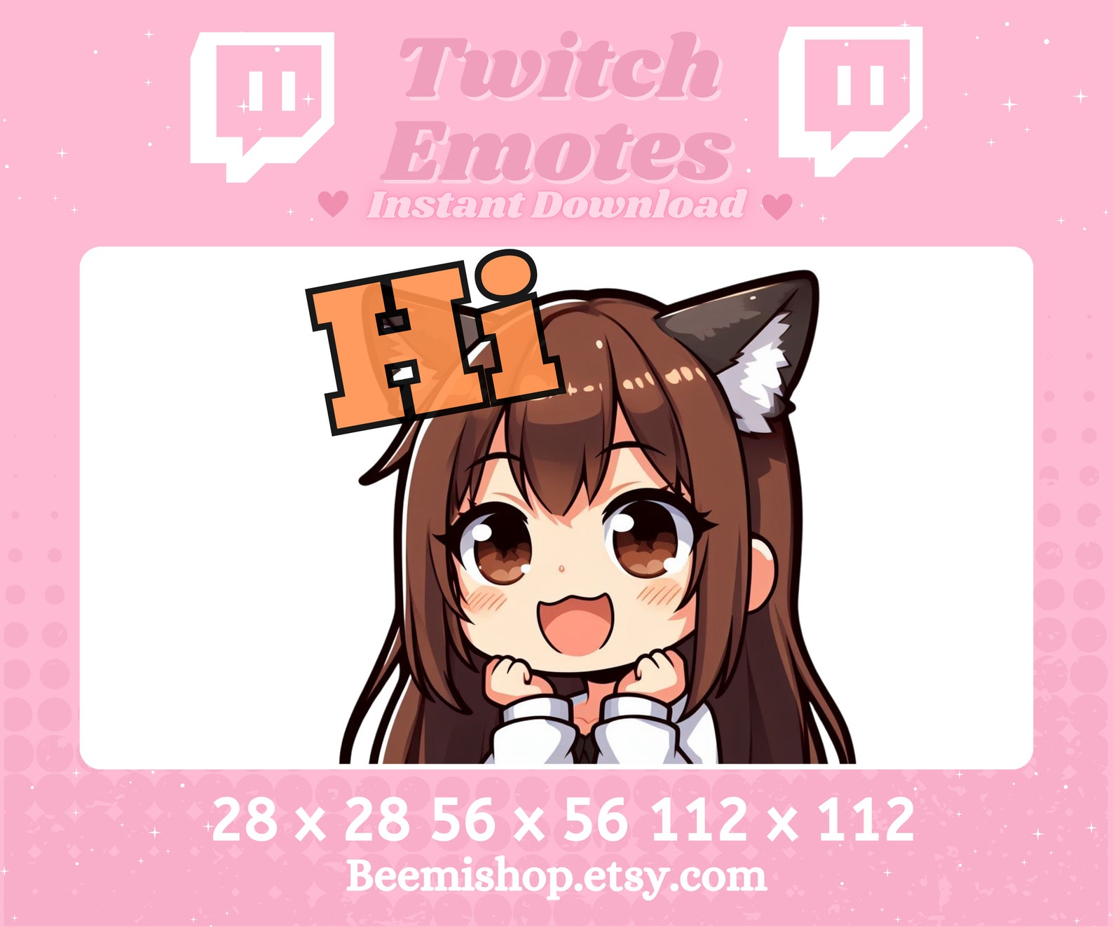 Twitch Discord Emote Cat Girl Emotes Happy Cute Brunette Cat Ears ...