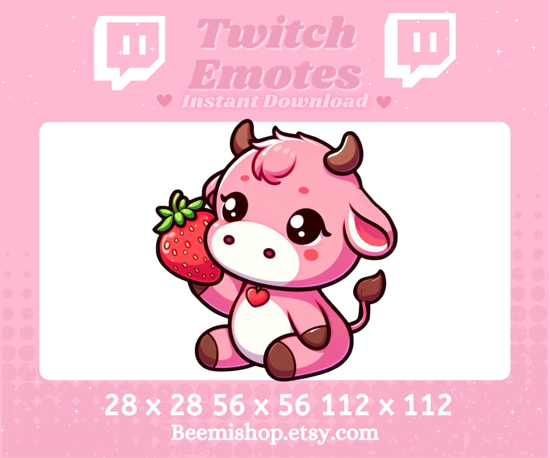 Twitch Discord Emote Cute Strawberry Cow Emotes Pink Fruit Kawaii ...