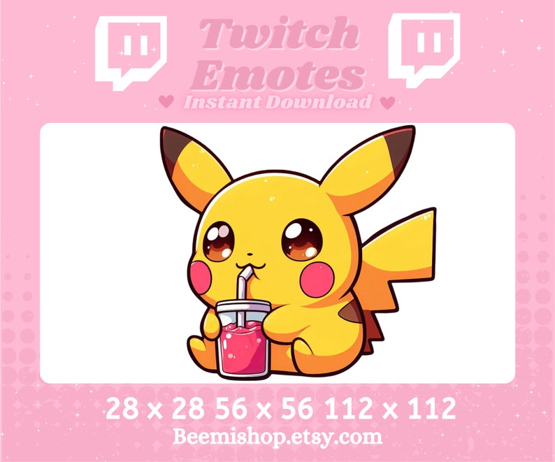Twitch Discord Emote Cute Pokemon Pikachu Drinking Pink Juice Sip Slurp ...