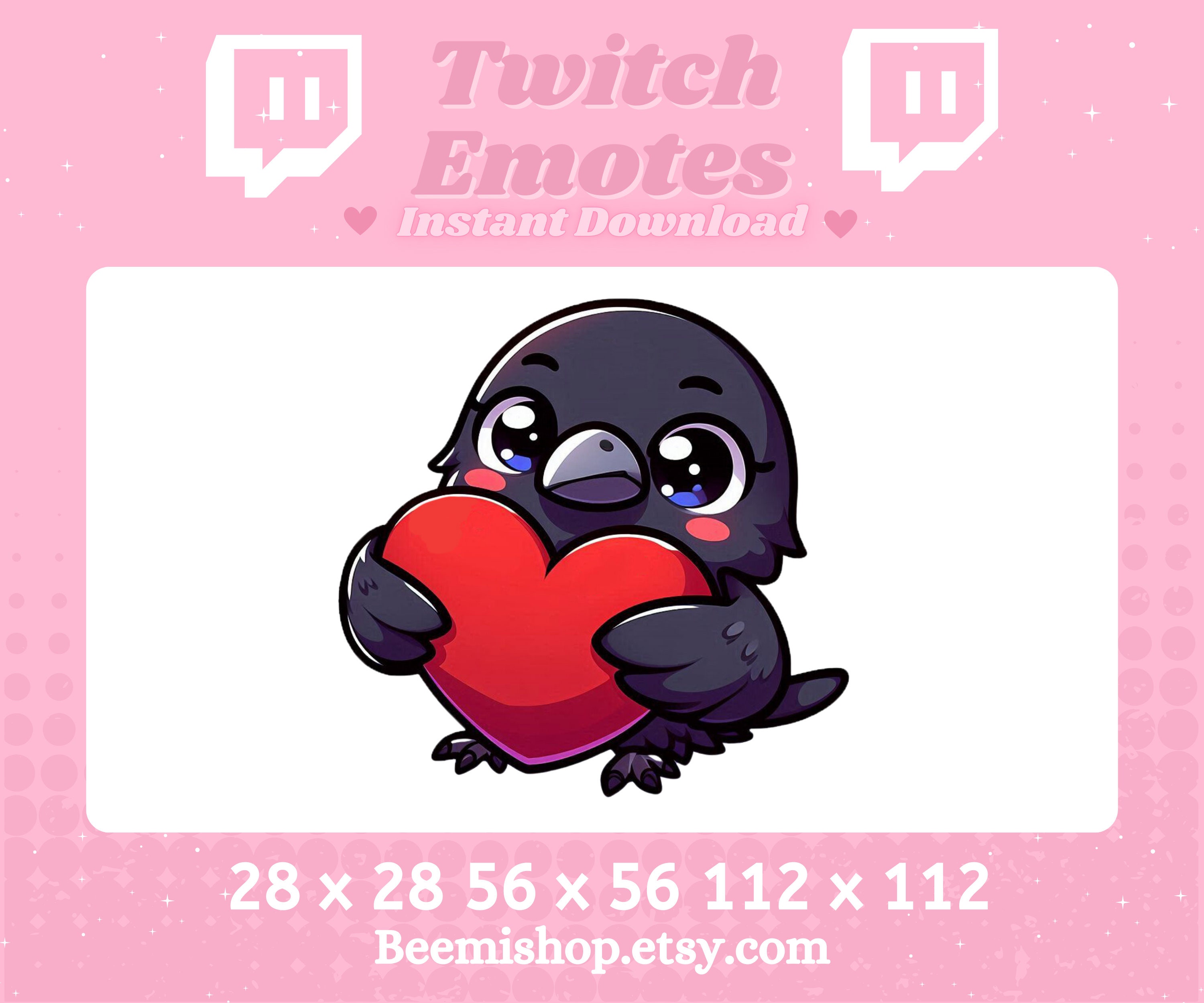 Raven Crow Love Heart Happy Bird Kawaii Funny Adorable Twitch Discord ...