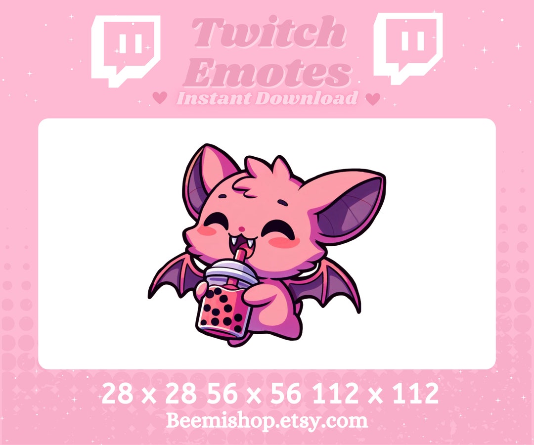 Pink Bat Drinking Boba Tea Bubble Tea Sip Slurp Drink Kawaii Adorable ...