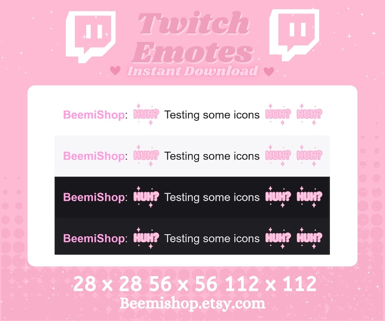 Pink "huh?" Twitch Discord Emote – Kawaii Text Reaction for Streamers ...